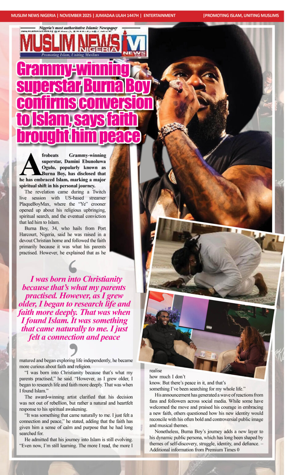 Grammy-winning superstar Burna Boy confirms conversion to Islam, says ...